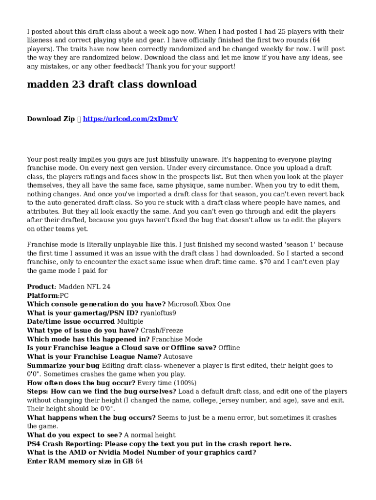 Fillable Online Re: Madden 24 Physique Bug ( All draft classes ...