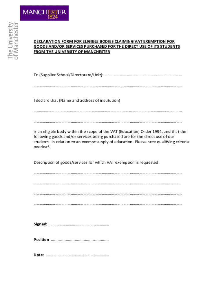 Fillable Online declaration form for eligible bodies claiming vat exemption for Fax Email Print ...