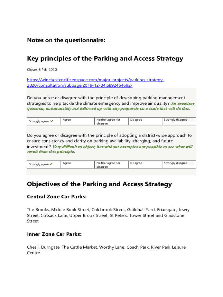 Fillable Online Key principles of the Parking and Access Strategy Fax ...
