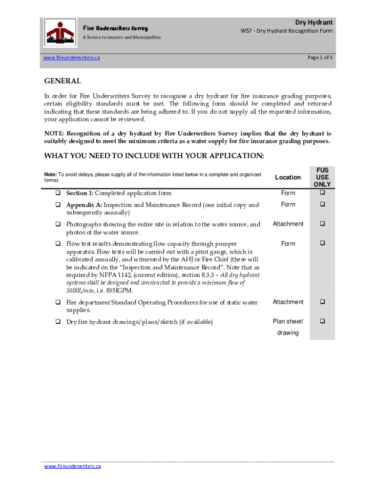 Fillable Online WS7 - Dry Hydrant Recognition Form Fax Email Print - pdfFiller