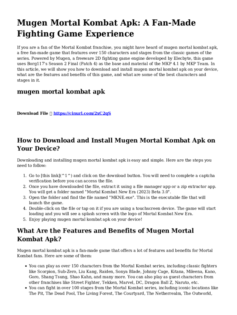 Fillable Online What are your thoughts on Mortal Kombat Mugen? Have ... Fax Email Print - pdfFiller