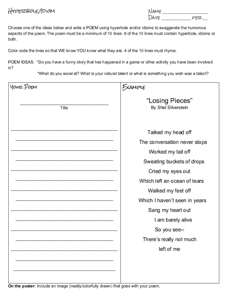 Fillable Online 100+ Hyperbole Examples in Poetry/ Poem, How to Write, Tips Fax Email Print ...