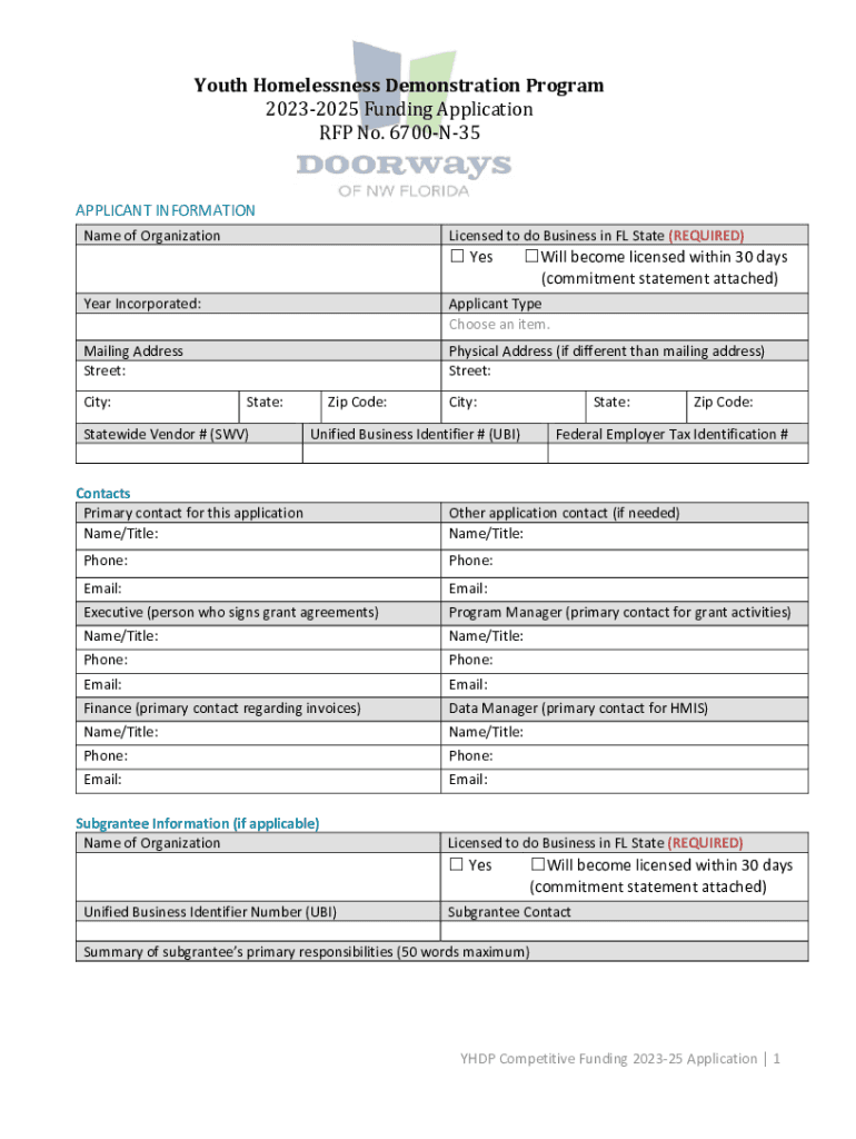 Fillable Online Youth Homelessness Demonstration Program - HUD Fax ...