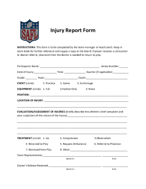 Fillable Online Injury Report Form Template Fax Email Print - pdfFiller
