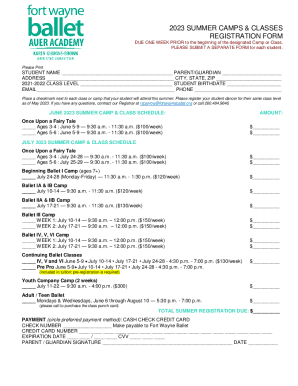 Fillable Online 2023 SUMMER CAMPS & CLASSES REGISTRATION FORM Fax Email Print - pdfFiller
