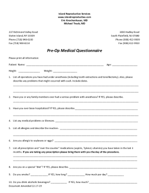 Fillable Online Pre-Op Medical Questionnaire Fax Email Print - pdfFiller