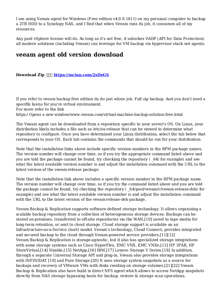 Fillable Online Veeam Agent Old Version Download Fax Email Print - pdfFiller