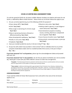 Fillable Online COVID-19 VISITOR RISK ASSESSMENT FORM Fax Email Print ...