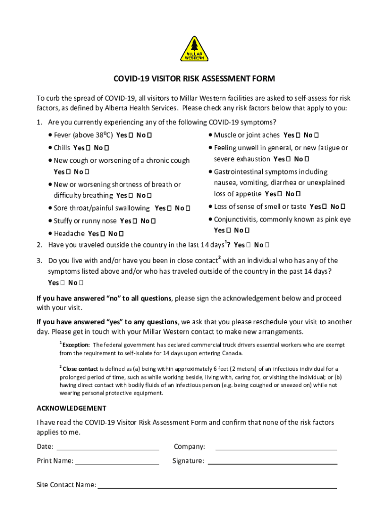 Fillable Online COVID-19 VISITOR RISK ASSESSMENT FORM Fax Email Print ...