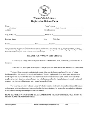 Fillable Online Women's Self-Defense Registration/Release Form Fax ...