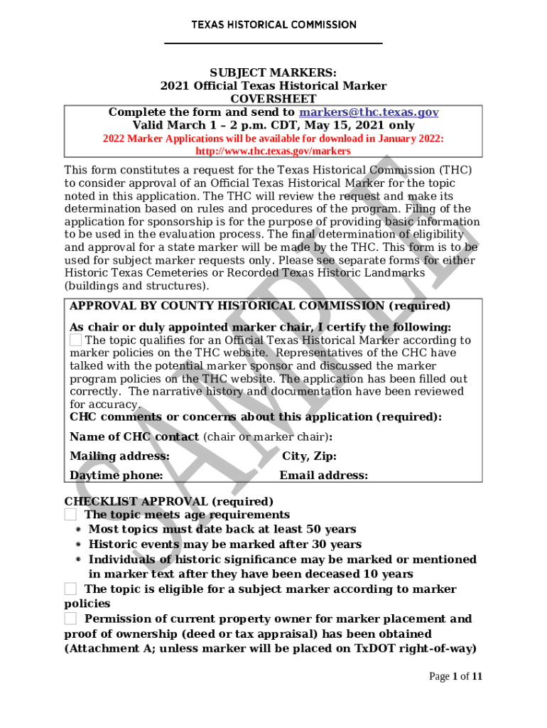 subject markers - Texas Historical Commission Doc Template | pdfFiller