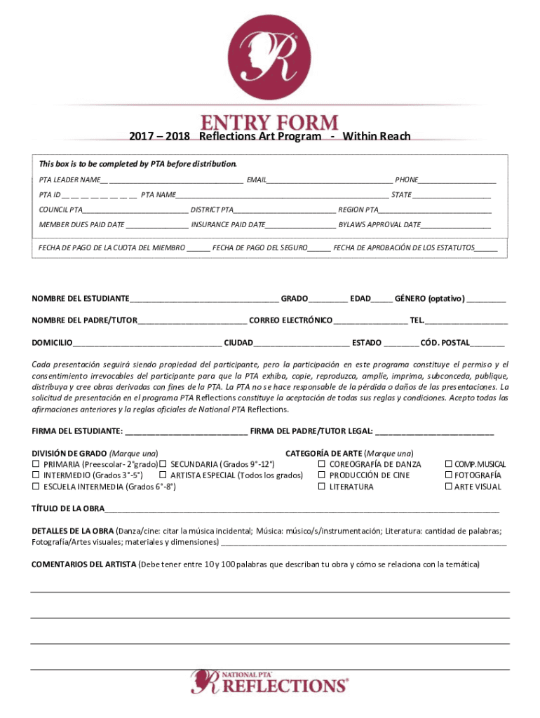 Completable En línea WSPTA only- Reflections Student Submission Entry Form Fax Email Imprimir ...