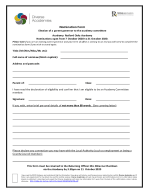 Fillable Online Academy name parent governor nomination form Fax Email ...