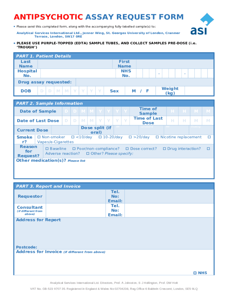 ANTIPSYCHOTICASSAY REQUEST Doc Template | pdfFiller