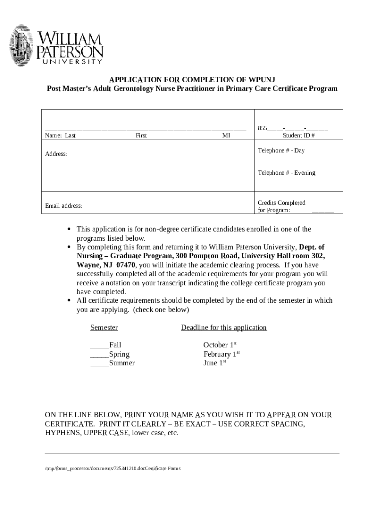 Post-Master's Adult-Gerontology Primary Care Certificate Doc Template ...