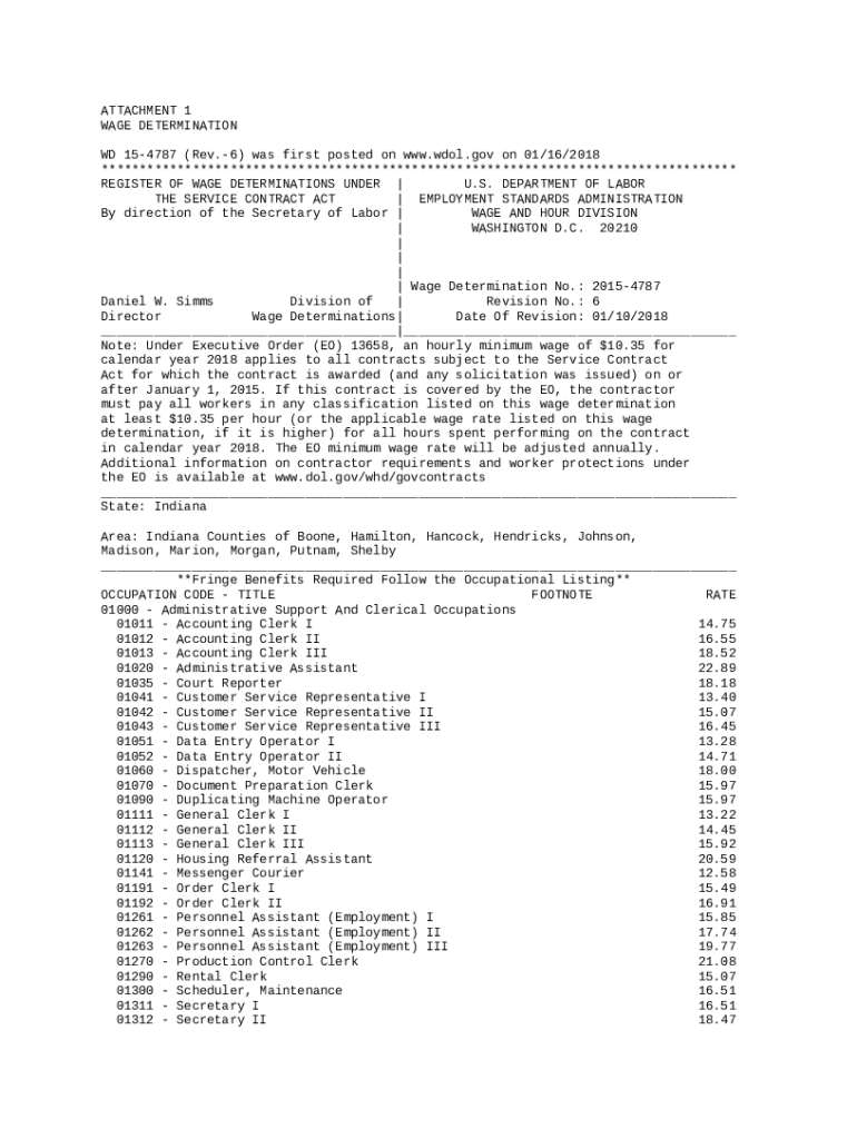 Wage Determinations Service Contract Act WD # 2015-4317 Doc Template | pdfFiller