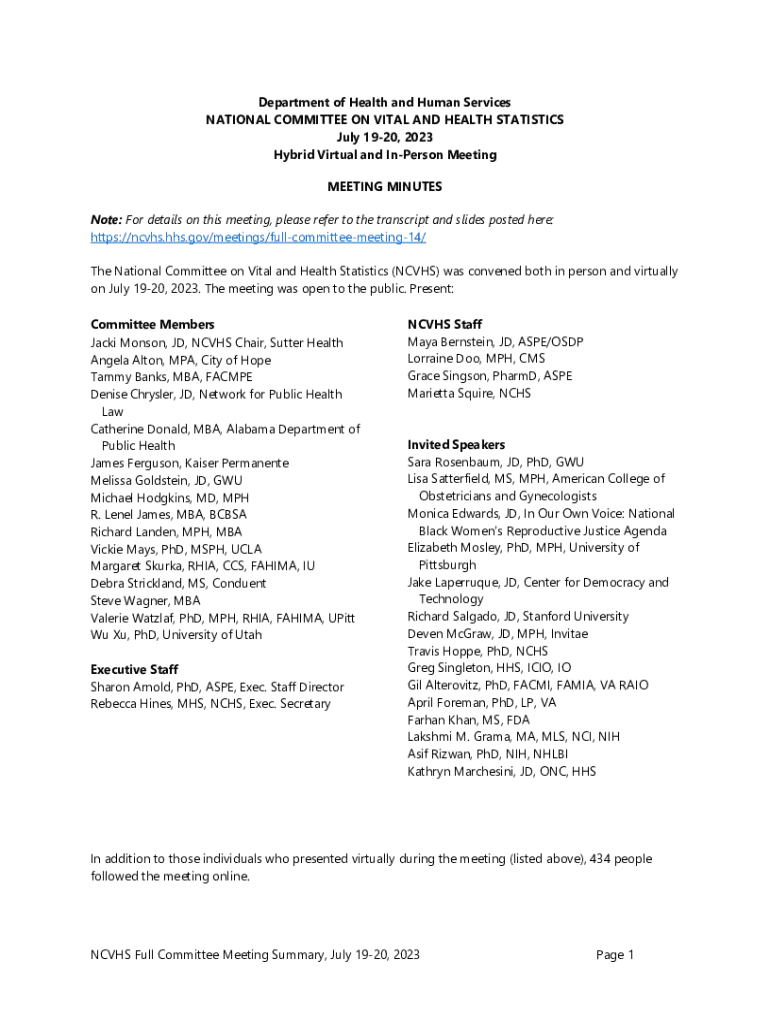 Fillable Online ncvhs hhs Note: For details on this meeting, please ...