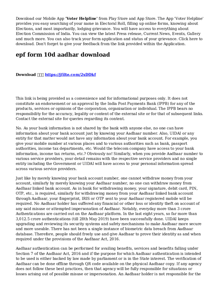 Fillable Online Epf Form 10d Aadhar Download Fax Email Print - pdfFiller