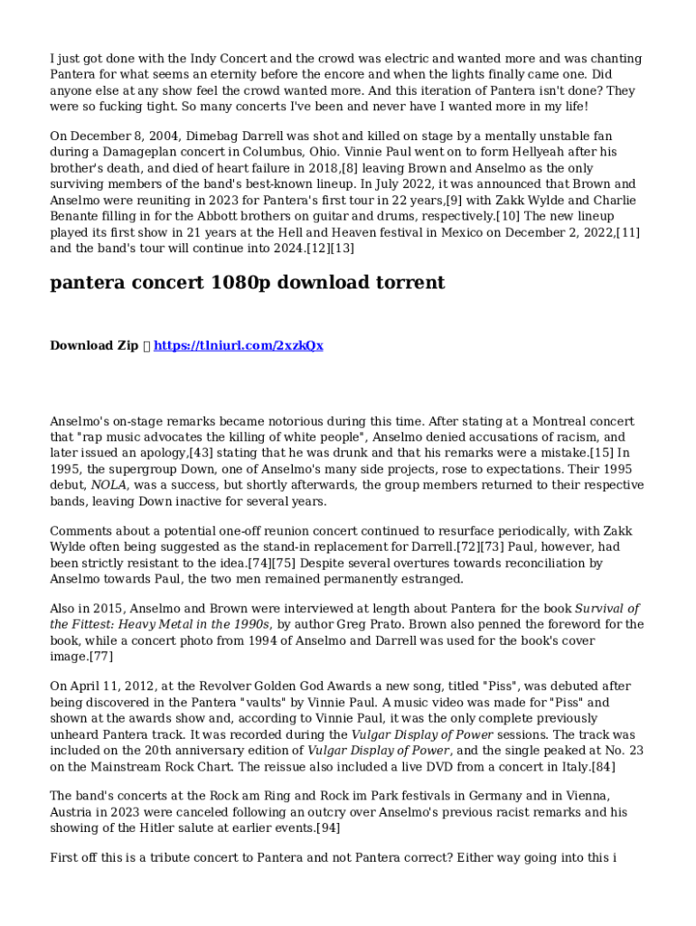 Fillable Online The Best Banter From Pantera's 'Official Live: 101 ...