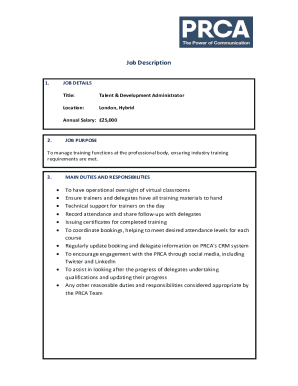 Fillable Online Training Development Specialist Job Description ...