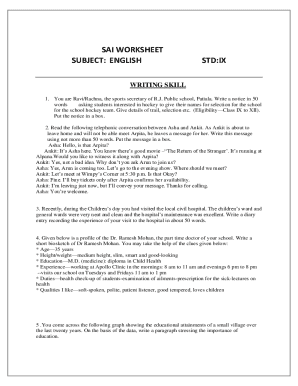 Fillable Online sai worksheet subject: english std:ix Fax Email Print ...
