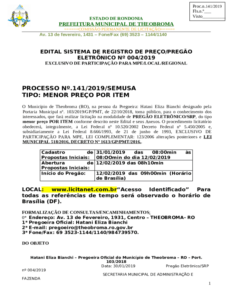 Cadastro de Propostas Iniciais: Doc Template | pdfFiller