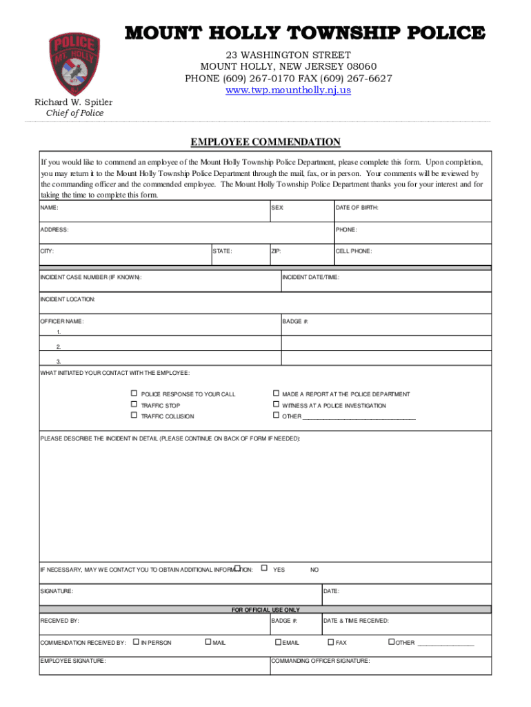 Fillable Online If you would like to commend an employee of the Mount ...