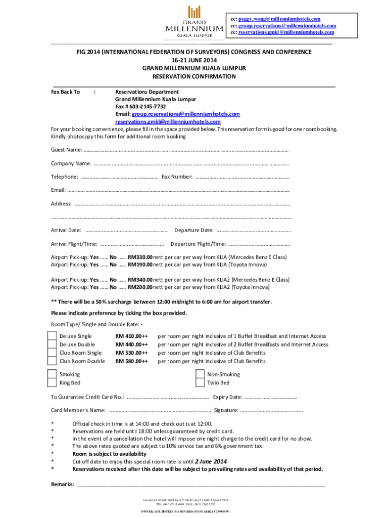 Fillable Online Reservations Department Grand Millennium Kuala Lumpur ... Fax Email Print ...