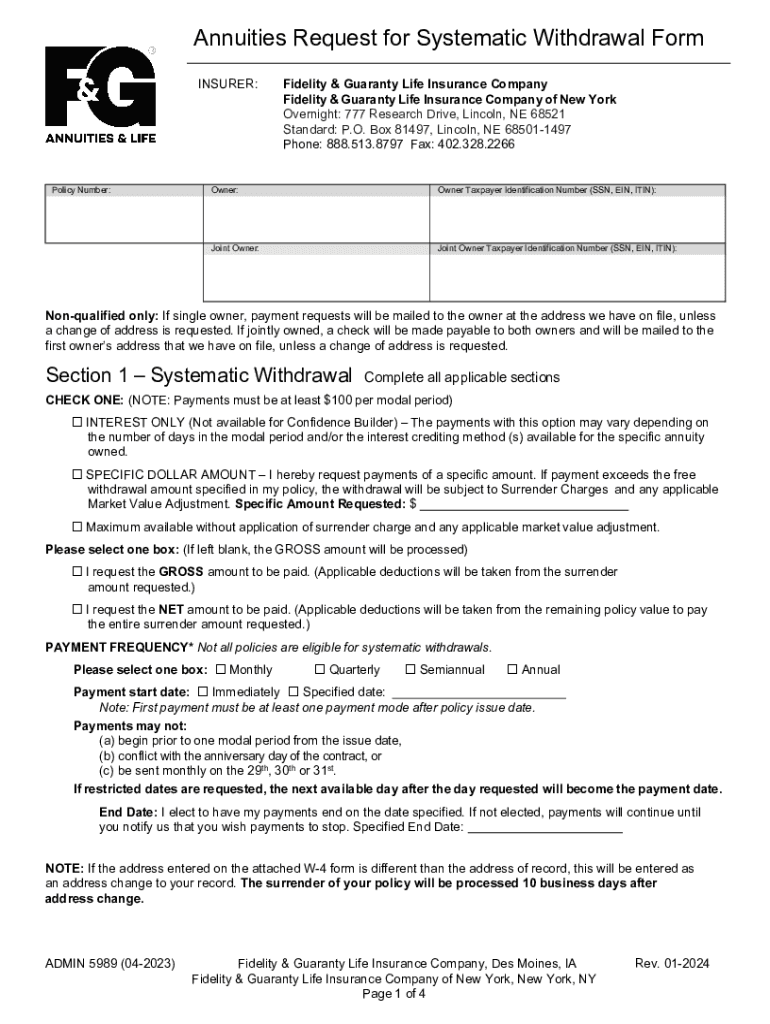 Fillable Online Annuities Request for Systematic Withdrawal Form Fax Email Print - pdfFiller