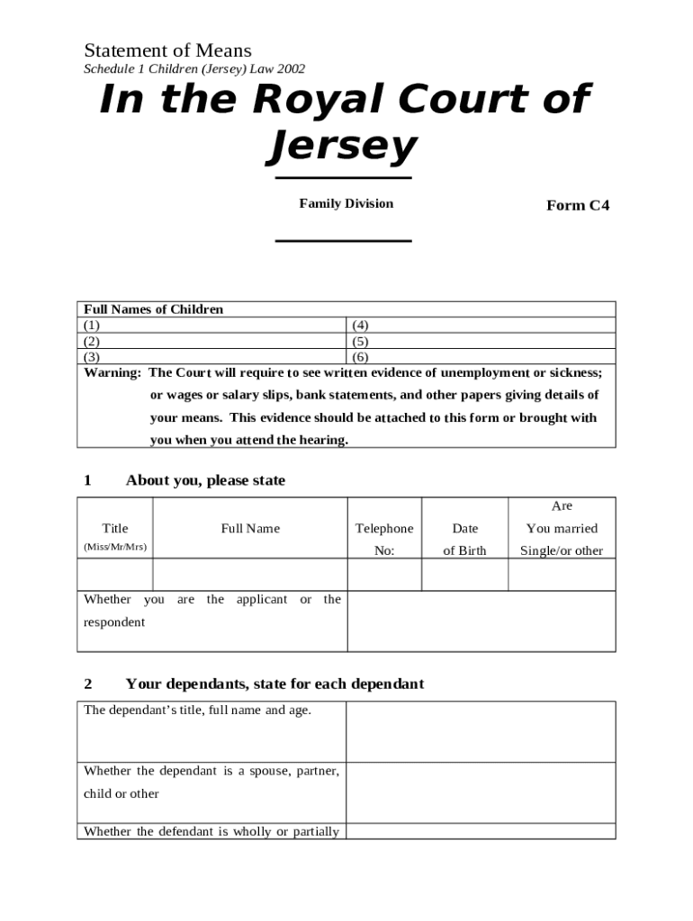 Statement of Means - In the Royal Court of Jersey Doc Template | pdfFiller