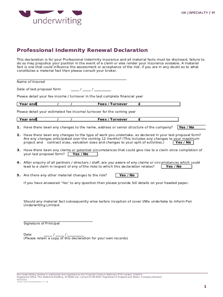 Professional Indemnity renewal declaration for Other ... - Aviva Doc ...