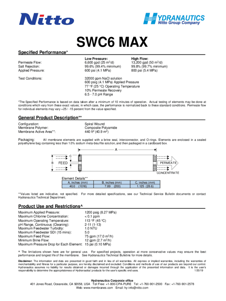 Fillable Online Hydranautics SWC6 MAX Seawater Reverse Osmosis ... Fax ...