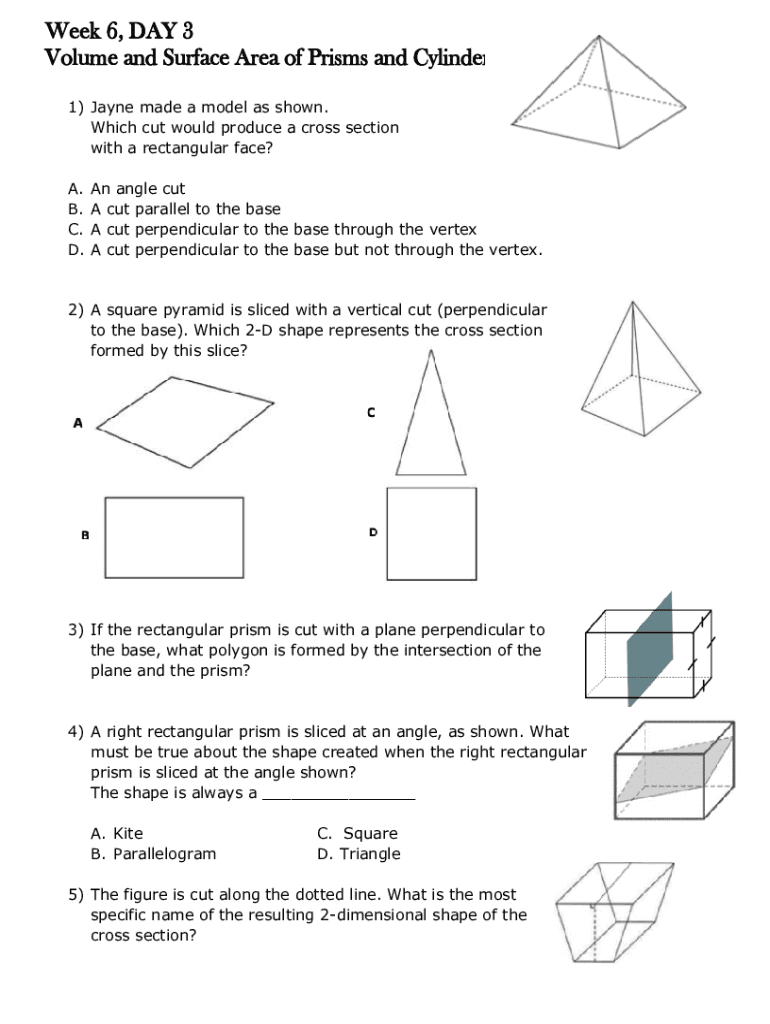 Fillable Online Week 6, DAY 3 Volume and Surface Area of Prisms and ... Fax Email Print - pdfFiller