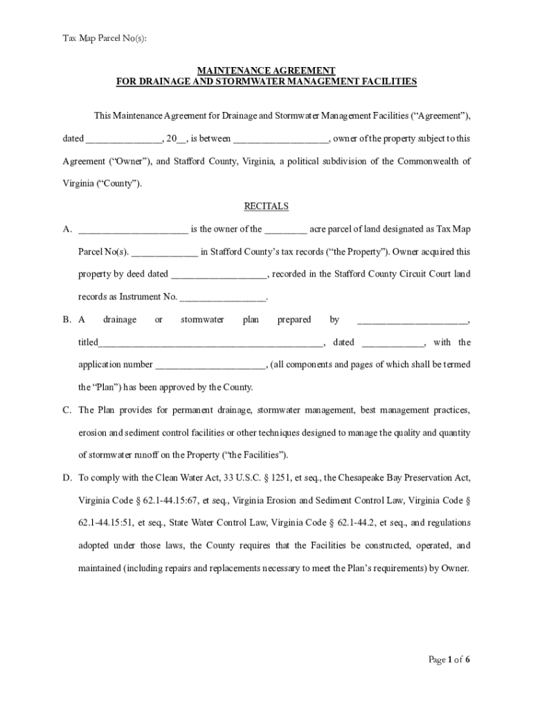 Fillable Online Maintenance Agreement for Drainage and Stormwater ... Fax Email Print - pdfFiller