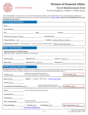 Fillable Online cals cornell Manual Travel Reimbursement Form Fax Email Print - pdfFiller