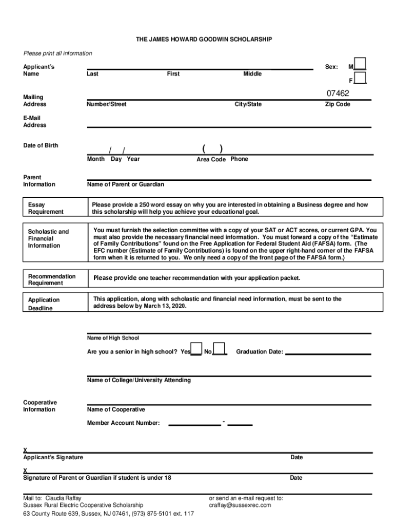 Fillable Online The James Howard Goodwin Scholarship Fax Email Print ...