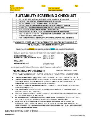 Fillable Online medical, dental and educational suitability screening ...
