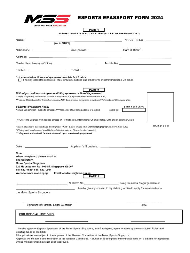 Fillable Online MSS Esports Epassport Form 2024.xls Fax Email Print ...