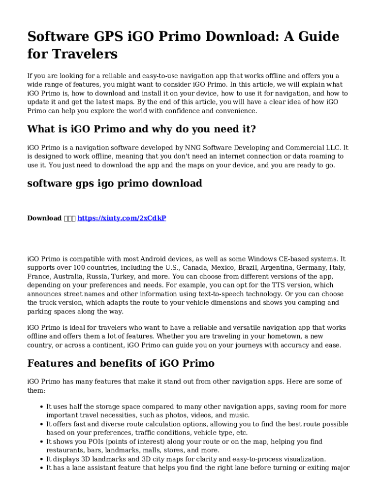 Fillable Online Software GPS iGO Primo Download: A Guide for Travelers Fax Email Print - pdfFiller