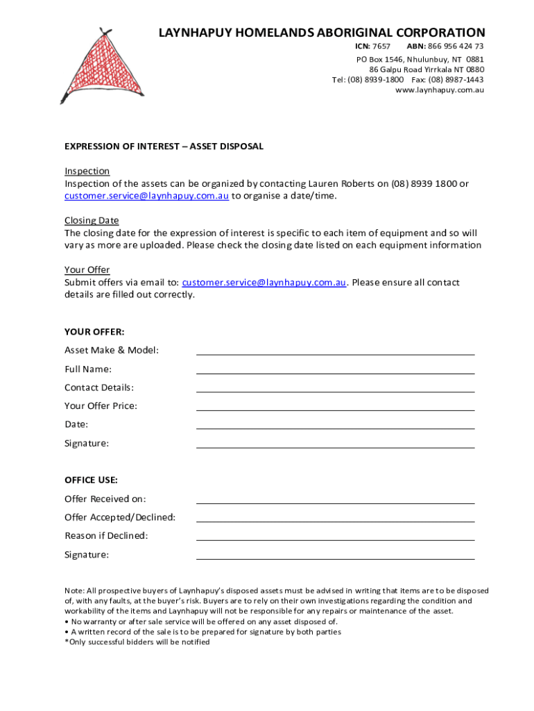 Fillable Online Laynhapuy Homelands Aboriginal CorporationYirrkala NT Fax Email Print - pdfFiller
