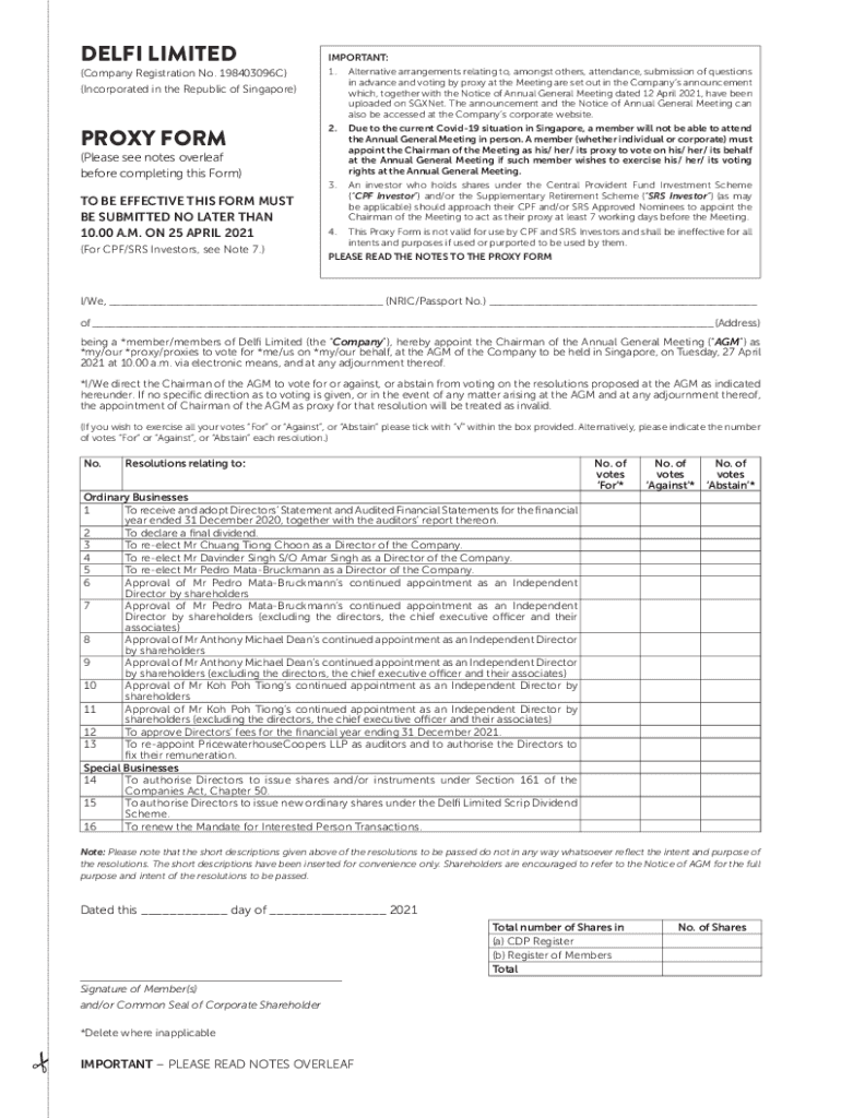 Fillable Online DELFI LIMITED PROXY FORM Fax Email Print - pdfFiller