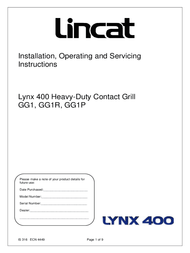 Fillable Online User and Installation Instructions Lynx 400 Heavy-Duty ... Fax Email Print ...