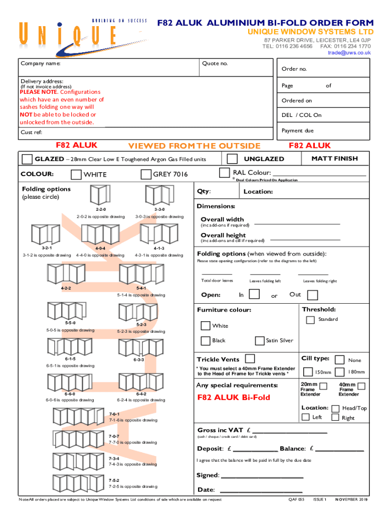 Fillable Online F82 ALUK ALUMINIUM BI-FOLD ORDER FORM Fax Email Print ...
