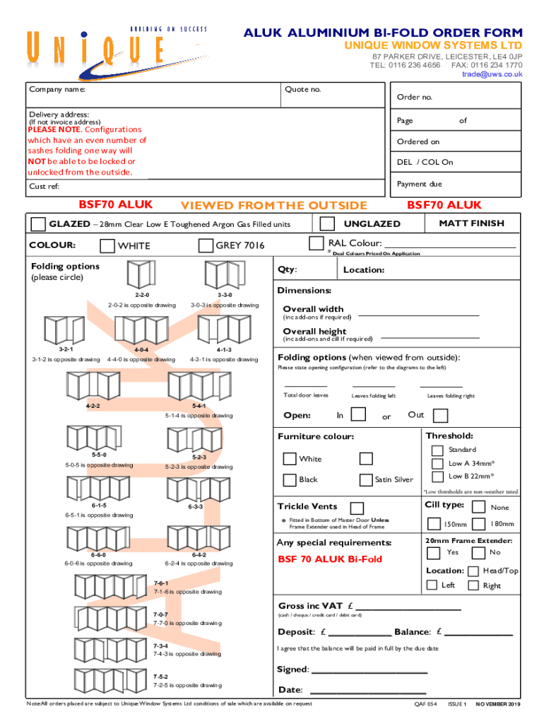 Fillable Online ALUK ALUMINIUM BI-FOLD ORDER FORM Fax Email Print ...
