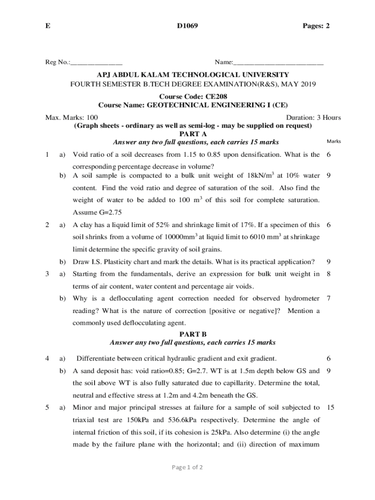 Fillable Online Geotechnical Engineering- II : page 1 - APJ ABDUL KALAM ... Fax Email Print ...