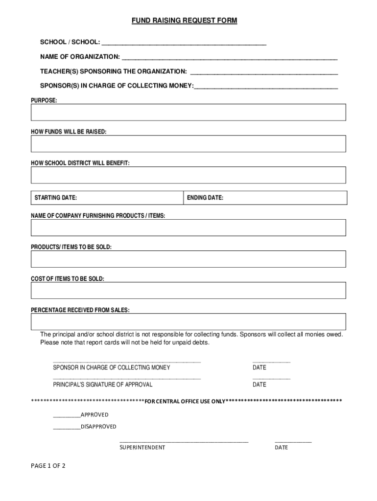Fillable Online PAGE 1 OF 2 FUND RAISING REQUEST FORM Fax Email Print ...