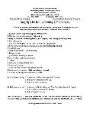Fillable Online Supply List for Incoming 2nd Graders Fax Email Print ...