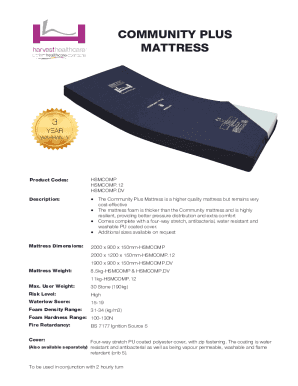 Fillable Online Harvest Healthcare Community Plus Mattress (Non ... Fax ...