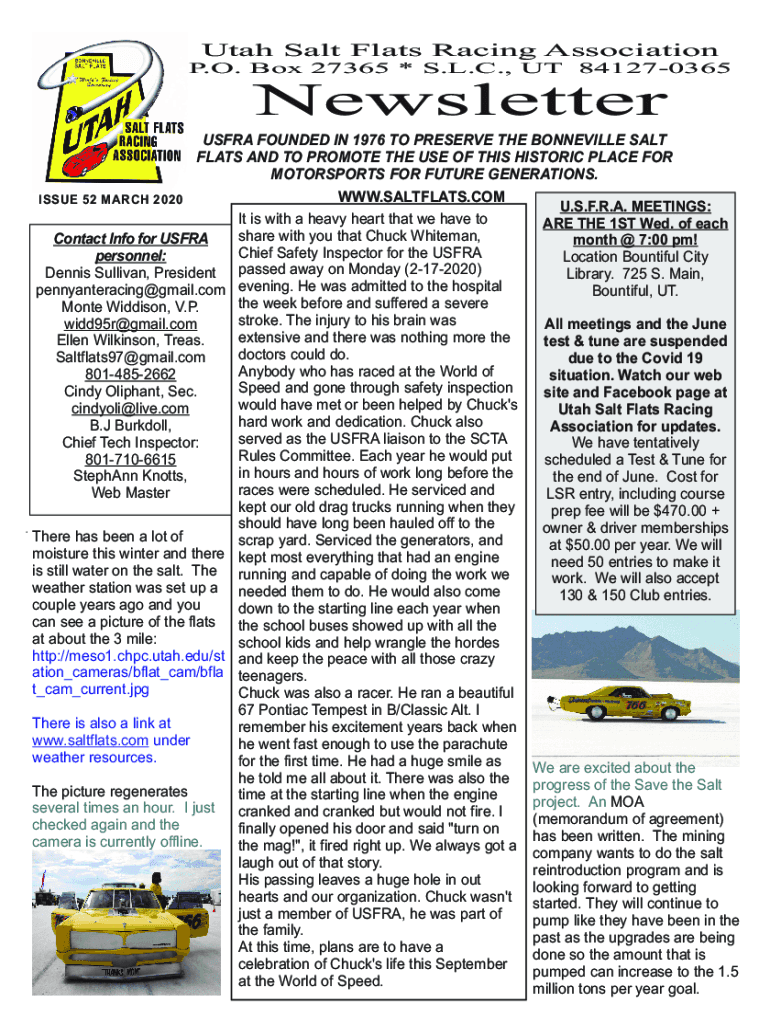 Fillable Online SAVE The SALT! The Bonneville Salt Flats Need Your Help ...