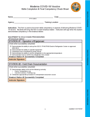 Fillable Online Moderna Vaccine Skills Competencies & Final Testing ...